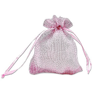 TheDisplayGuys - 24-Pack Striped Weave Organza Gift Bags w/Drawstrings - Small 3" x 4" - Pink - for Party Favors, Samples, Treats