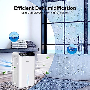 Dehumidifiers for Home, Up to 800 Sq.ft, 86oz Water Tank, Dehumidifiers for Bedroom with Essential Oil Diffuser, 7 Color LED Light, 24H Timer, Auto Shut-off, Ideal for Bathroom Basement Closet RV