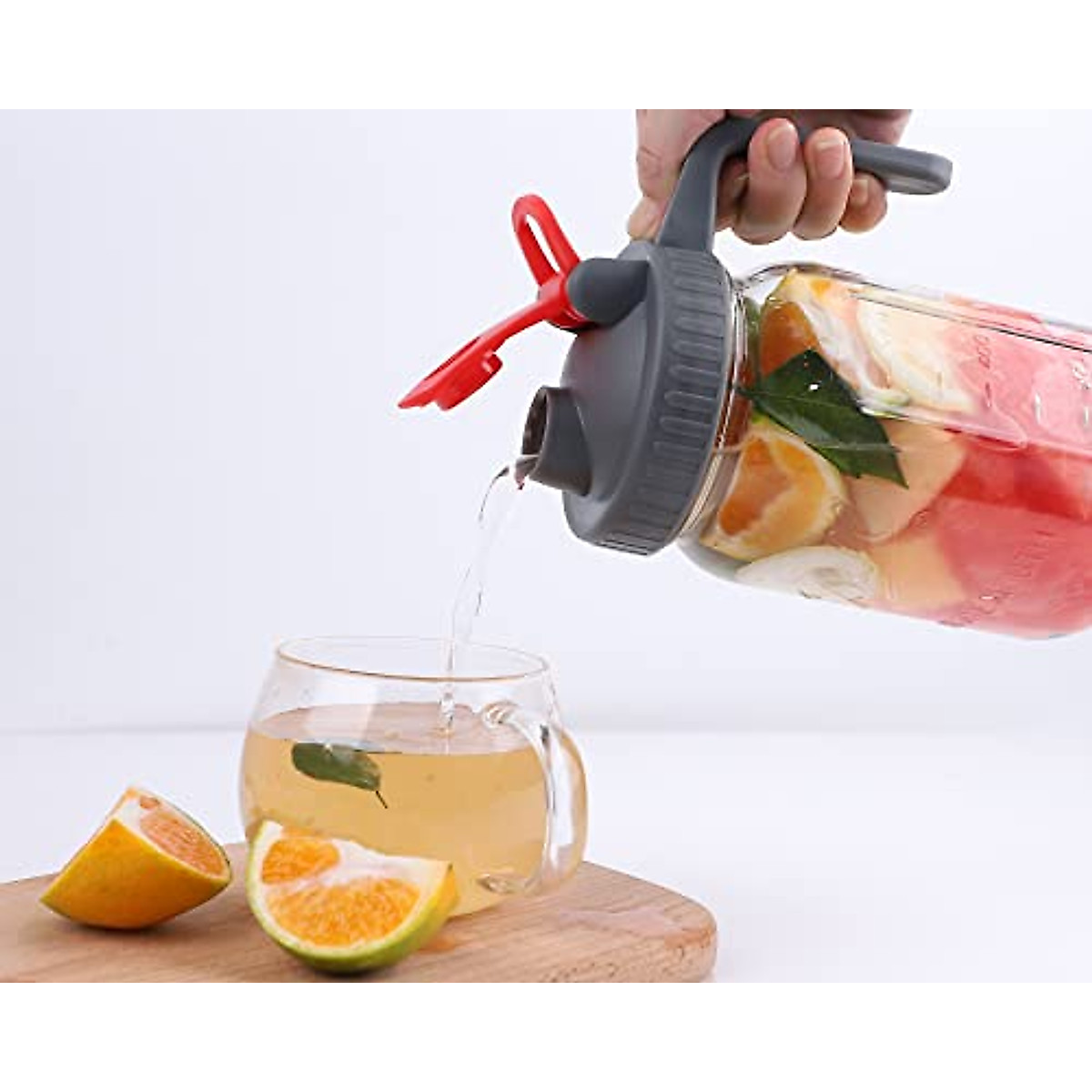 Mason Jar Pitcher 32 Oz Wide Mouth Jar Glass Pitcher With Pour Spout For Cold Coffee Iced Tea Breast Milk Fridge Drinking Airtight & Leakproof 1 Quart Heavy Duty