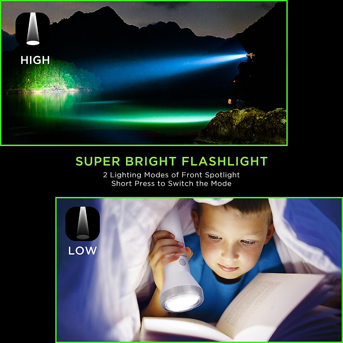 Decoswe Portable Flashlight Set, 2 Pack High Lumens Led Rechargeable Flashlights for Camping, Emergencies Folding Eye-Caring Table Lamp with 3 Lighting Modes Handheld Spotlight for Outdoors