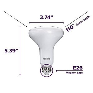 Philips LED Frosted Indoor BR30, Dimmable Warm Glow Effect, 650 Lumen, 2700-2200K, 7.2W=65W, E26 Base, 6-Pack