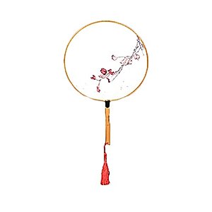 PHONME Decoration Folding Fan Ancient Fan，Chinese Style Hanfu Long-Handled Round Fan, Hanfu Shooting Handheld Fans for Film and Television Shooting Elegant Hand Fan Vintage Style (Color : Grey)