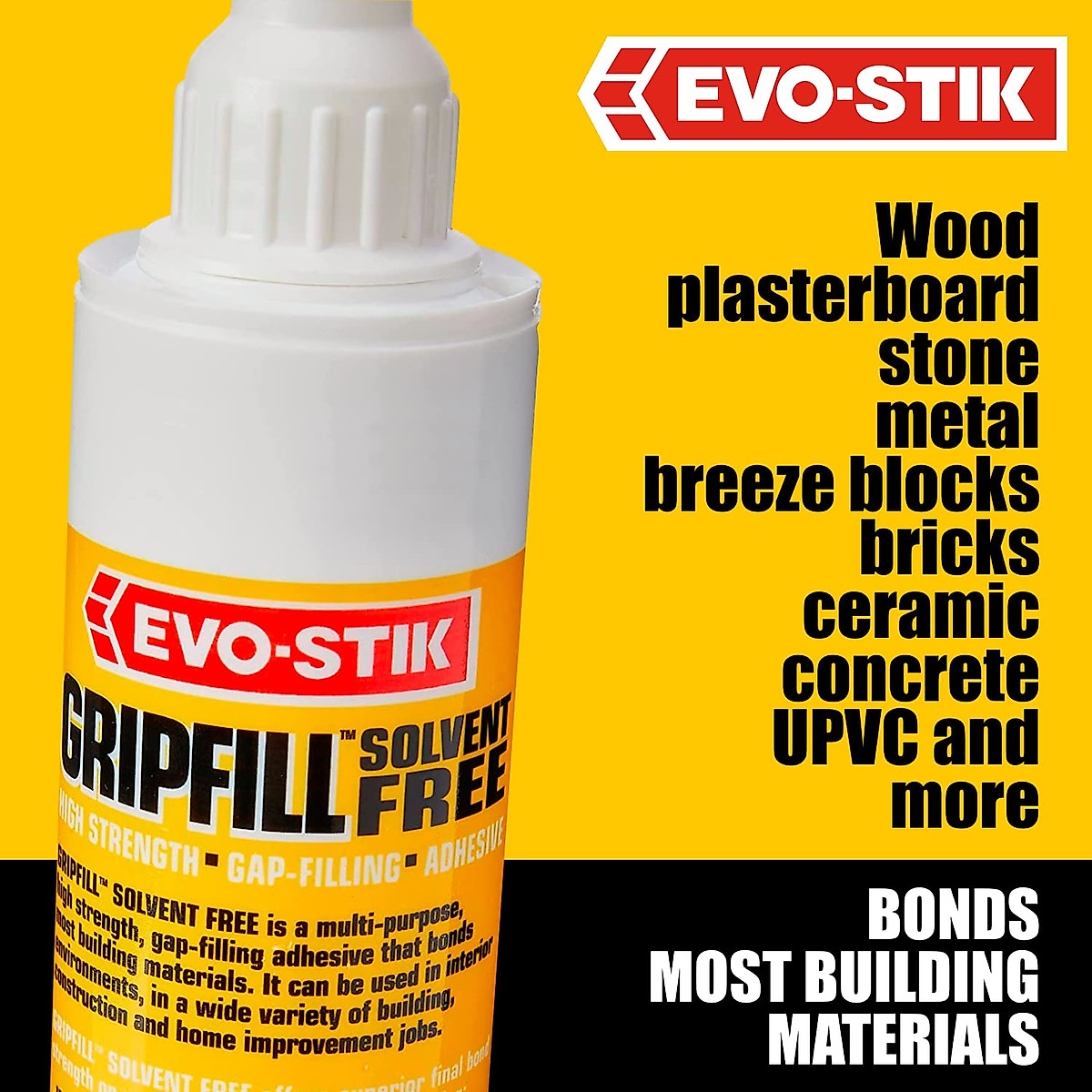Evo-Stik GRIPFILL Solvent Free Adhesive, Multi-Purpose, High Strength, Gap Filling, Colour: White