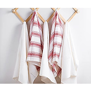 6 Pack Red Cotton Dish Towels for Kitchen - Ticking Stripe Dish Towels - Kitchen Hand Towels - Farmhouse Dish Towels - Red Kitchen Towels Linen - Soft, Highly Absorbent, Hanging Loop, 18”x 28”