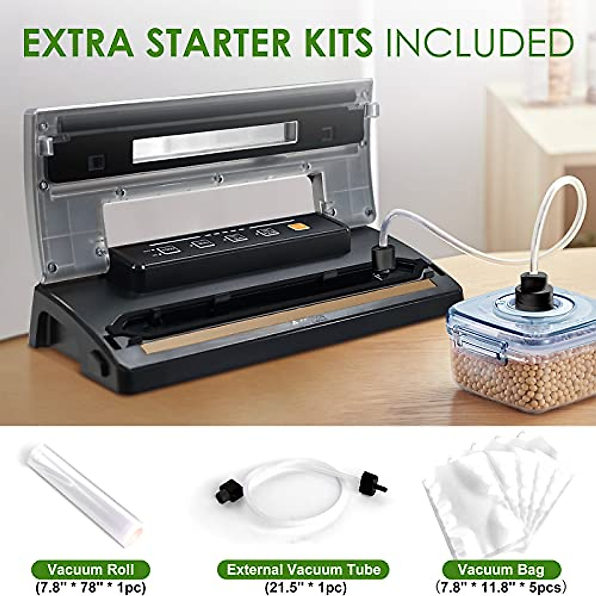 YIOU Vacuum Sealer Machine, Food Saver Vacuum Sealer Machine Build-in Cutter 80Kpa Vacuum Sealer for Food with Starter Kit Led Indicator Lights Dry Moist Mode Easy to Clean Food Vacuum Sealer, Silver