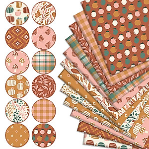 Whaline 12Pcs Boho Fall Cotton Fabric Bundles 10 x 10 Inch Autumn Fat Quarters Boho Sewing Fabrics for DIY Handmade Crafting Home Party Decor