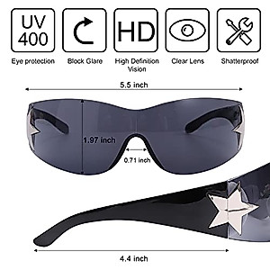 Rimless Y2K Sunglasses for Women Men,Trendy Shield Wrap Around Sunglasses Oversized Fashion Black Frameless Sun Glasses