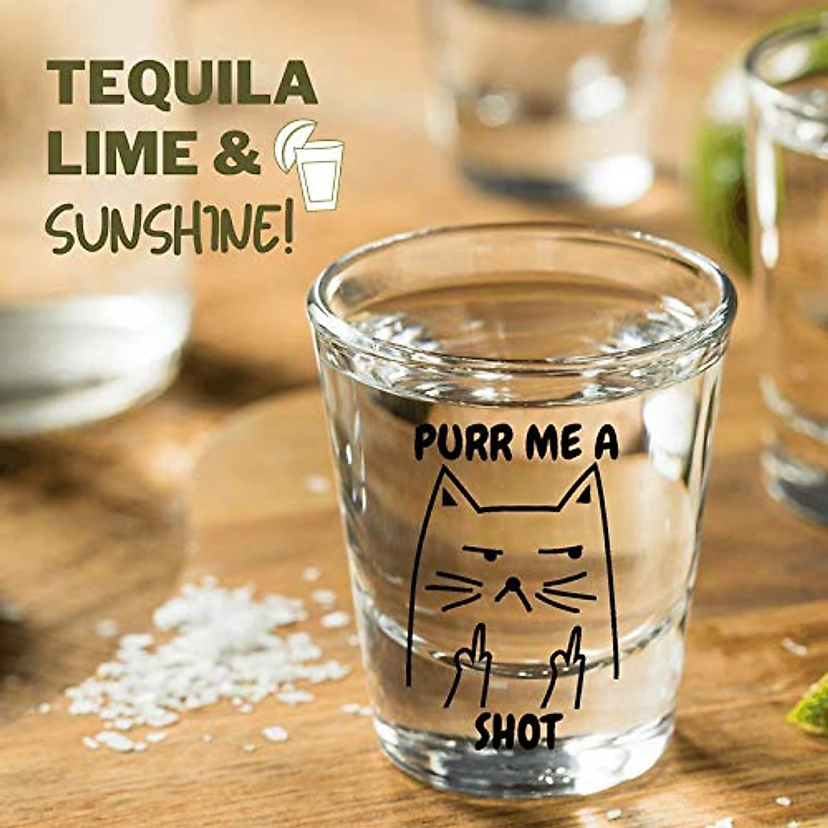 Shot glasses Set of 2, Funny drinking gifts for Cat lovers, Men, Women, Heavy Base shot glass for Birthday/Christmas, Purr me a shot, 1.5 oz, Onebttl
