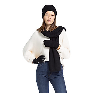 Fishers Finery Women's 100% Cashmere 3pc Cable Knit Set; Black Label Box (Black)