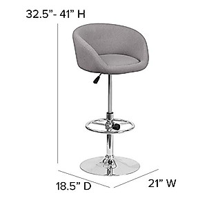 Flash Furniture Luis Contemporary Gray Fabric Adjustable Height Barstool with Barrel Back and Chrome Base