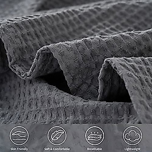 NATUREFIELD Waffle Weave Throw Blanket, 70" x 50" 100% Cotton Lightweight and Breathable Bed Throw, Soft and Comfortable Throw Blanket for Bed Couch Sofa All Season, Vintage Washed, Grey