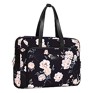 MOSISO Laptop Tote Bag Compatible with MacBook Air 15 M2 A2941 2023/Pro 16 2023-2019 M2 A2780 M1 A2485 A2141, 15-15.6 inch Notebook, Camellia Travel Work Briefcase with Front Pocket & PU Handle, Black