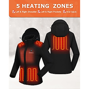 Venustas Women's Heated Jacket with Battery Pack 7.4V, Windproof Electric Insulated Coat with Detachable Hood Slim Fit