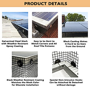 PROLEE 8 Inch X 100FT Solar Panel Bird/Critter Guard Anti-Rust with 100 Fastener Clips Rooftop Solar Panel Bird Wire Screen, Removable Without Damage