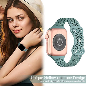 Steezrd 5 Pack Slim Lace Silicone Bands Compatible for Apple Watch Band 38mm 40mm 41mm 42mm 44mm 45mm 49mm, Thin Hollow-out Breathable Sport Strap for iWatch Ultra Series 8/7/SE/6/5/4/3/2/1 Women Men