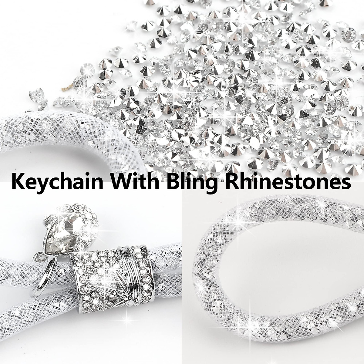 Fehlot Car Keychain for Women,Keychain Accessories With Bling Rhinestones,Car Key Chains Fashionable Glitter Key Ring (Bling key -White and Red)