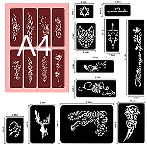 Konsait 123pcs Large Temporary Tattoos Stencils, 20 Sheets Boys and Man Glitter Tattoo Kit Templates Face Painting Stencil Body Art Stencil Pack for Adults Girls Women Kids Teenager Adultssigns