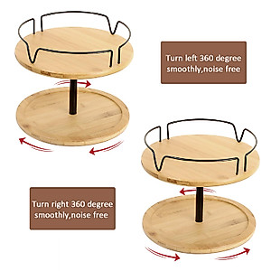 simesove Lazy Susan Turntable 10inch Bamboo Spinning Spice Rack Holder Kitchen Cabinet Counter Top Organizer 360 Degree Turntable Turning Table （Bamboo, 10" (2 Tier)