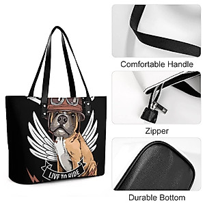 Womens Handbag Boxer Dog Leather Tote Bag Top Handle Satchel Bags For Lady