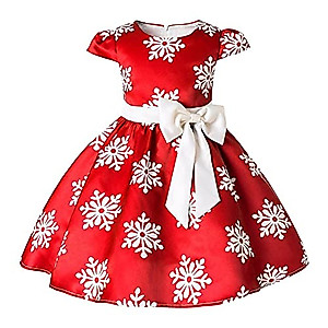 Tueenhuge Toddler Baby Girls Christmas Dress Snowflake Print Wedding Formal Birthday Party Dresses with Bowknot Belt Red