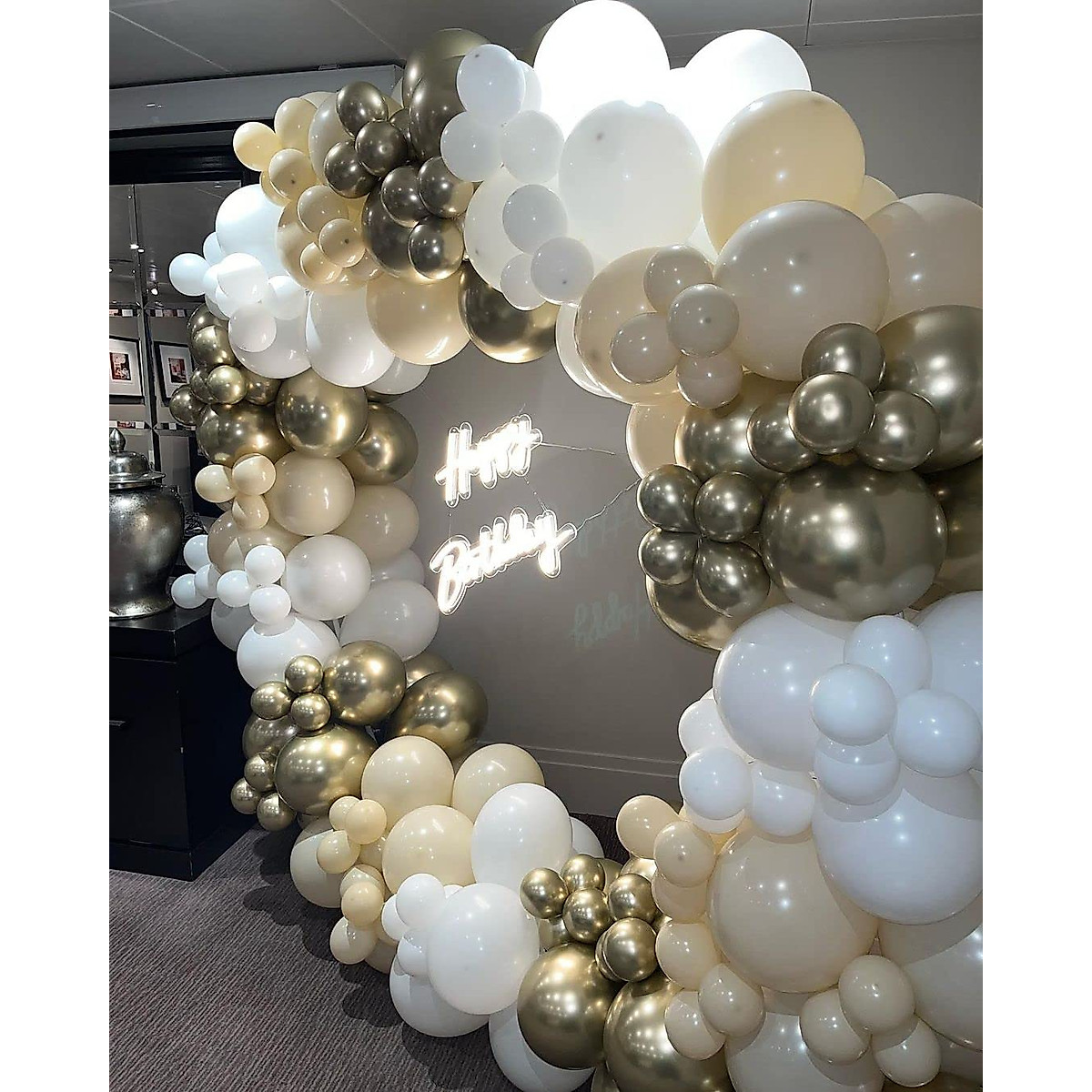Black White Balloon Garland Kit Kelfara 120Pcs Different Sizes 12/10/5 inch Matte Black White and Metallic Silver Confetti Latex Balloons for Wedding Birthday Party Accessory Arch Decoration