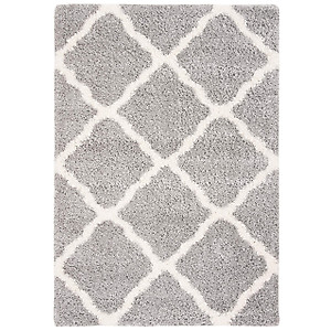 SAFAVIEH Fontana Shag Collection 4' x 6' Grey / Cream FNT821G Trellis Non-Shedding Living Room Bedroom Dining Room Entryway Plush 2-inch Thick Area Rug