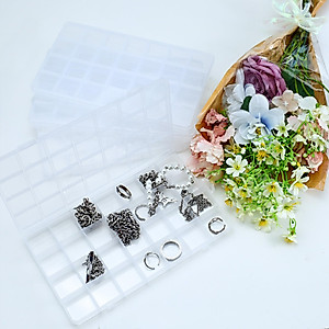 Realand 4Pcs 28 Grids Bead Organizer Box, Craft Organizers and Storage, Clear Bead Storage Containers with Fixed Dividers for Fishing Tackle Jewelry Screw Small Parts