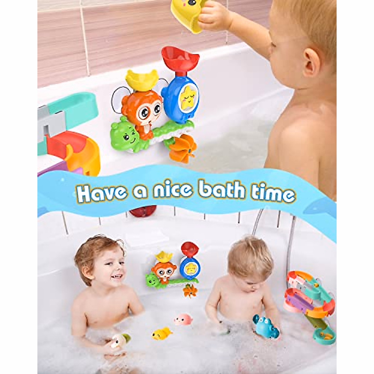 Bath Toys for Toddlers 1-3 Years Old, Preschool Bathtub Water Toys for Kids Ages 4-8, Durable Interactive Infant Toys for 6 to 12-18 Months, STEM Kit Birthday Gift for Baby Boys Girls