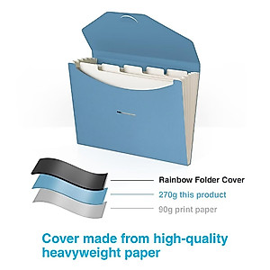 Blue Lake ECOLIFE 6-Pockets Recyclable Paper Expanding File Document Folder Plastic Free, Accordian File Organizer - A4 Letter Size, 200 Sheet for School, Office, Home Carolina