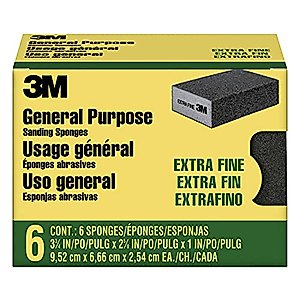 3M CP000-6P-CC Sanding Sponge Extra Fine Grit, 3-3/4 in x 2-5/8 in, Black, 6 Count