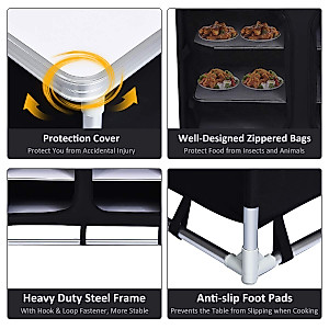 Giantex Camping Cook Table Kitchen Station with Storage Organizer and Carrying Bag, for BBQ Party Picnics Backyards and Tailgating, Portable Outdoor Aluminum Cooking BBQ Table (Black)