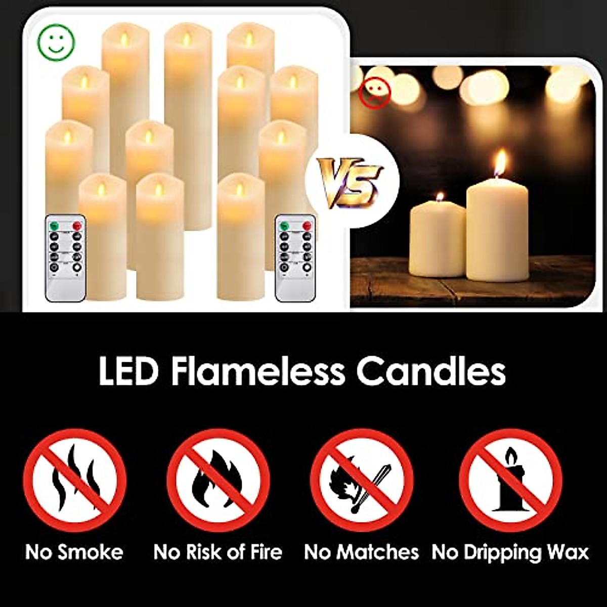12 Pack Flameless Candles Battery Operated Waterproof Led Candles (D:2.2" X H:4" 5" 6" 7") Candles with 2 Remotes Control for Wedding, Party, Birthday, Outdoor/Indoor Decoration (Ivory White)
