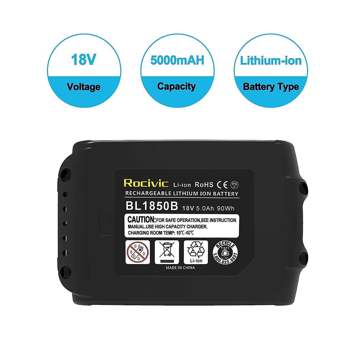 Rocivic Replace for Makita 18V Lithium-Ion 6.0Ah Battery 2 Packs, Compatible with Makita BL1820B BL1830B BL1840B BL1850B BL1860B Cordless Power Tools, with LED Indicator