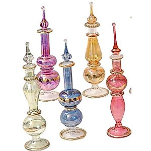 CraftsOfEgypt Genie Blown Glass Miniature Perfume Bottles for Perfumes & Essential Oils, Set of 5 Decorative Vials, Each 4" High (12cm), Assorted Colors