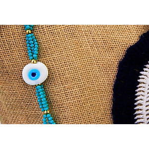 KarensLine Handmade Evil Eye Beach Bags Eco Friendly Bags Shoulder Bag Women Zipper Closure Wipeable Inner Lining