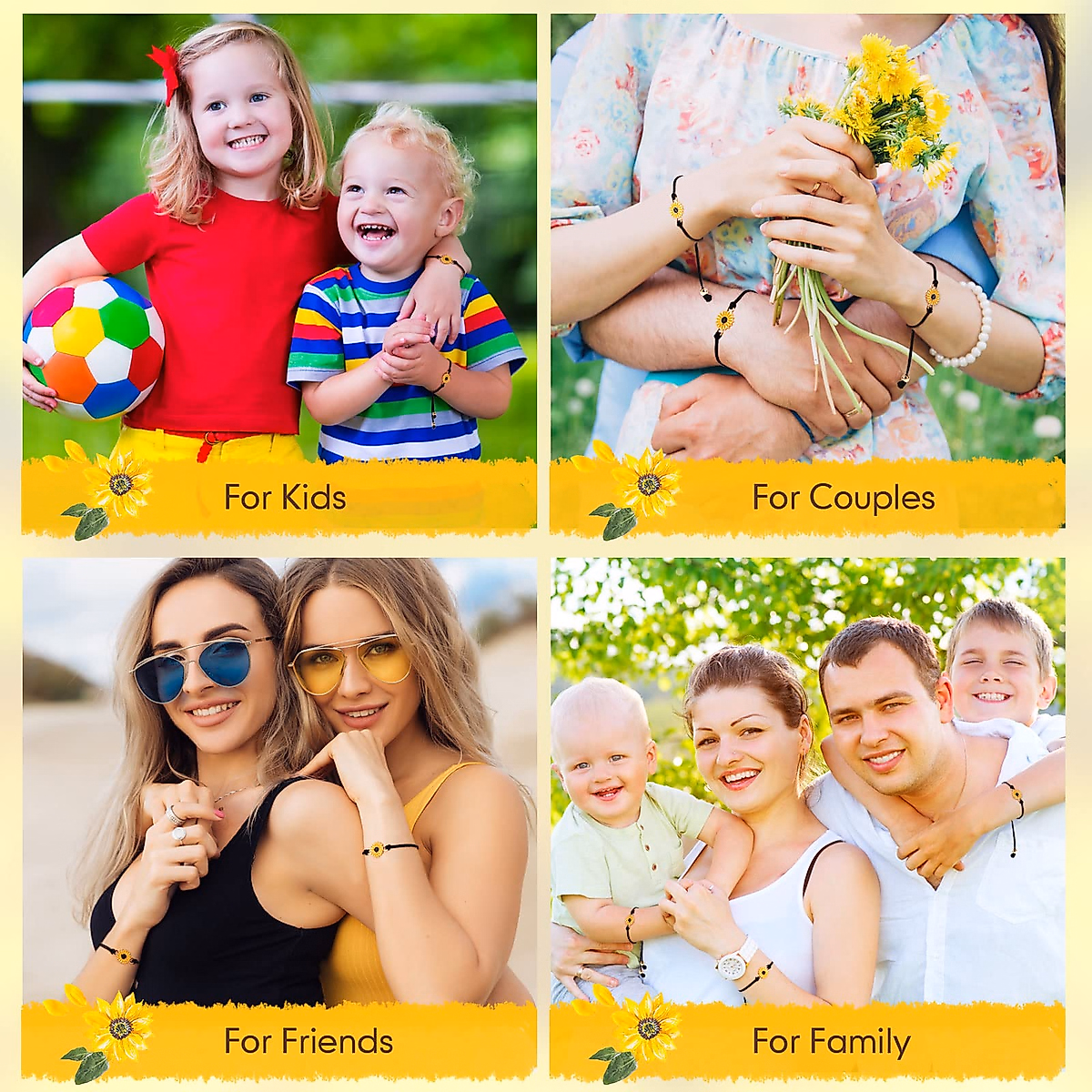 60 Pcs Sunflower Bracelet Anklet Pinky Promise Friendship Bracelet, Boho Adjustable Bracelets Friend Long Distance Friendship Gifts for Women Teen Girls