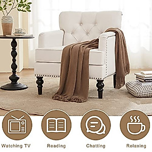 Iroomy Accent Chairs Set of 2, Mid Century Modern Armchair with Thick Cushion and Wood Frame, Comfy Reading Sofa Chair for Living Room Bedroom Office, Beige