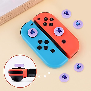 DLseego Butterfly 4PCS Thumb Grips Caps for Switch/Switch OLED/Switch Lite Soft Silicone Joy Con Joystick Cover Protective Cute Animal Cartoon Analog Button Caps - Purple