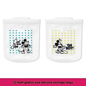 Pyrex Platinum Silicone Food Grade Reusable Storage Bag, Bundle 4-Pack Large and Small | Mickey Mouse | Eco-Friendly | Cook, Store, Sous Vide, or Freeze | Dishwasher, Freezer, and Microwave Safe