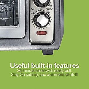 Hamilton Beach Toaster Oven Air Fryer Combo with Large Capacity, Fits 6 Slices or 12” Pizza, 4 Cooking Functions for Convection, Bake, Broil, Roll-Top Door, Easy Reach Sure-Crisp, Stainless Steel