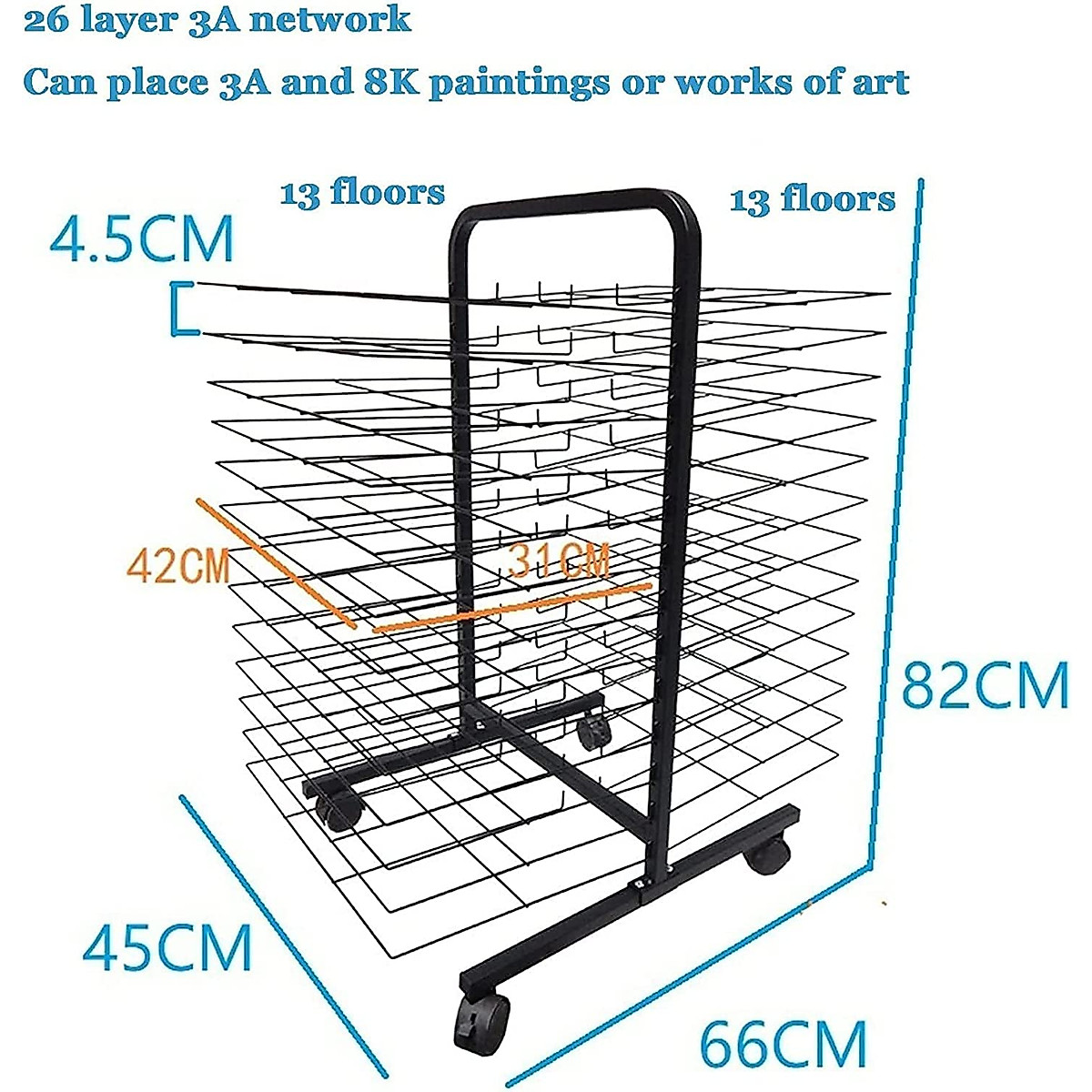 Art Drying Rack, 26 Tier Mobile Art Drying Rack with Wire Rack for Artwork, Drying and Printing Rack, Perfect for Schools and Art Clubs