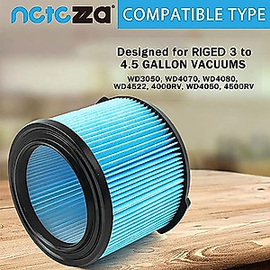 VF3500 Replacement 3-Layer Filter Compatible with riged VF3500 3-4.5 Gallon Vacuum Cleaner WD4050 WD4070 WD4522, 2 PACK