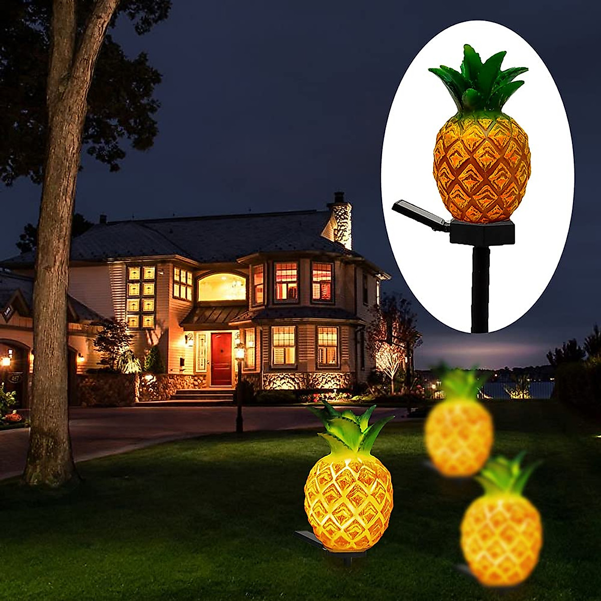 Yuhoo Solar Garden Stakes Lights, Outdoor Waterproof Pineapple Decorative Solar Landscape Stake Night Lights for Pathway Lawn Patio Yard Home Ornament(Yellow), free size