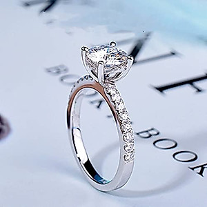 50Th Birthday Gifts for Women, Crystal Rings Cubic Zirconia 4 Claw Channel Set Zircon Silver Plated Size 9.5 for Women Jewerly Gifts Professional