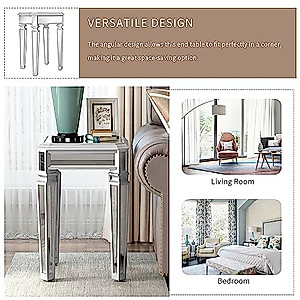 Modern Glass Mirrored End Table with Adjustable Legs, Versatile Design Sleek Corner Table Side Table with Waterproof Surface, Luxury Exterior for Living Room, Bedroom