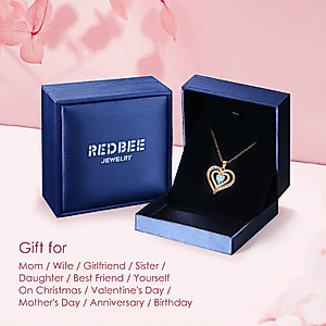 REDBEE 18K Rose Gold Plated 925 Sterling Silver Birthstone Heart Necklace for Women's Gifts from Husband Necklace Gift for Wife Aquamarine Birthstone Necklace for Her (Rose Gold-Mar-Aquamarine