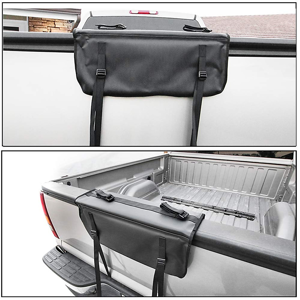 IKON MOTORSPORTS, 22" Pickup Tailgate Pad Compatible With Most Trucks, Black PVC Truck Tailgate Protector Cover Mat w/ 2 Bike Racks