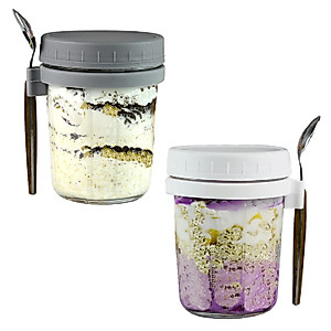 AouEtnay 2 Pack Overnight Oats Containers with Lids Glass Overnight Oats Jars, 16 oz Mason Jars for Overnight Oats, Cereal, Milk, Vegetable and fruit Salad Storage Container