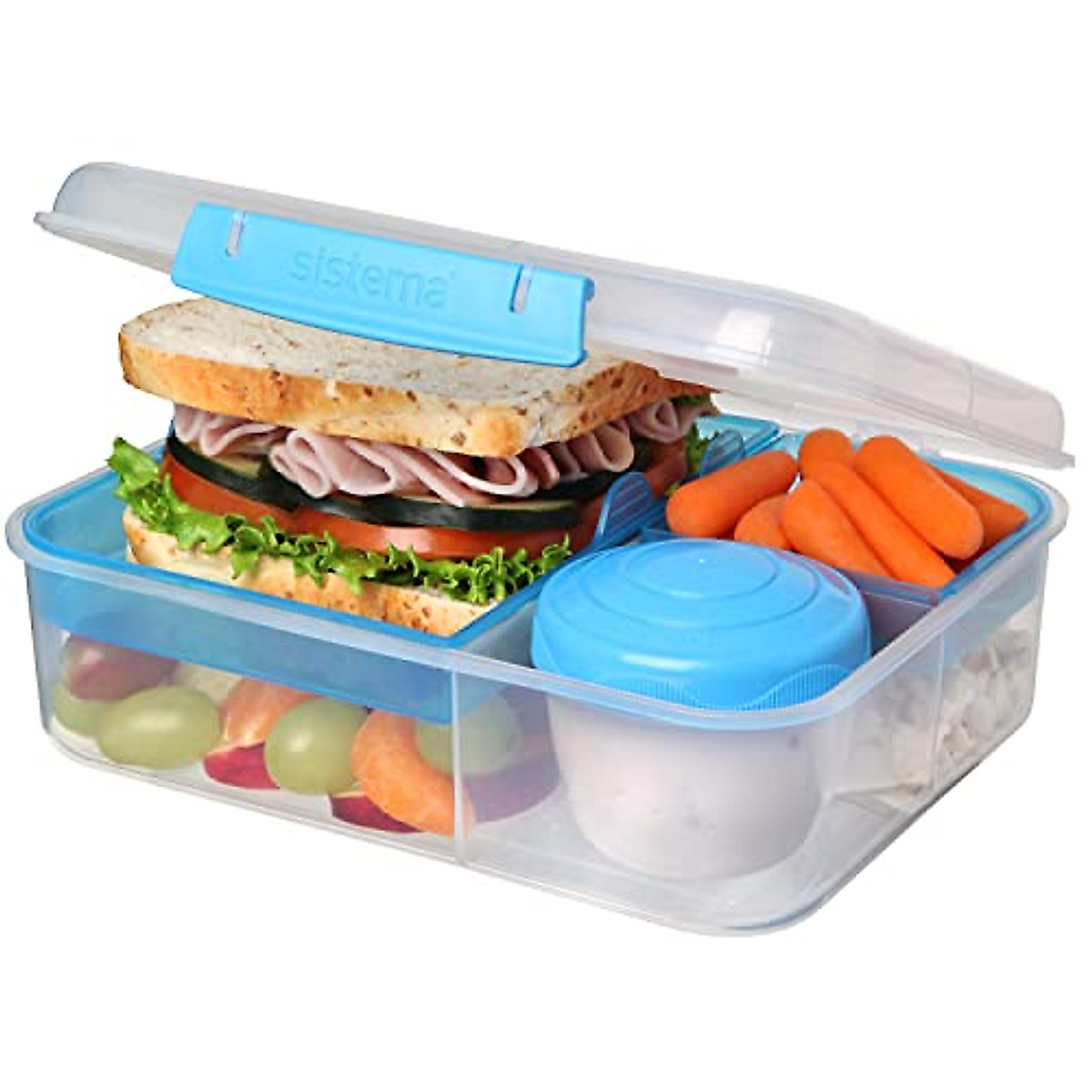 Sistema To Go Collection Bento Lunch Box, Large, Clear/Blue Klips