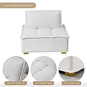 GNIXUU Modular Single Sofa, Lazy Sofas Ottoman with Gold Wooden Legs Teddy Fabric, Armless Couches for Small Space Living Room Bedroom Apartment Office